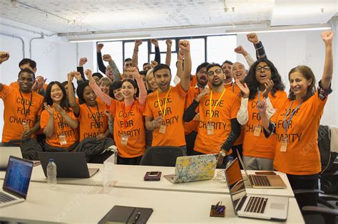 Portrait Hackers Cheering Coding At Hackathon Stock Image F0222965 Science Photo Library