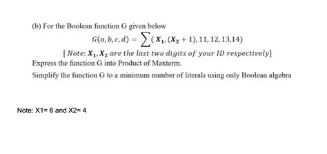 solved b for the boolean function g given below g a b c d