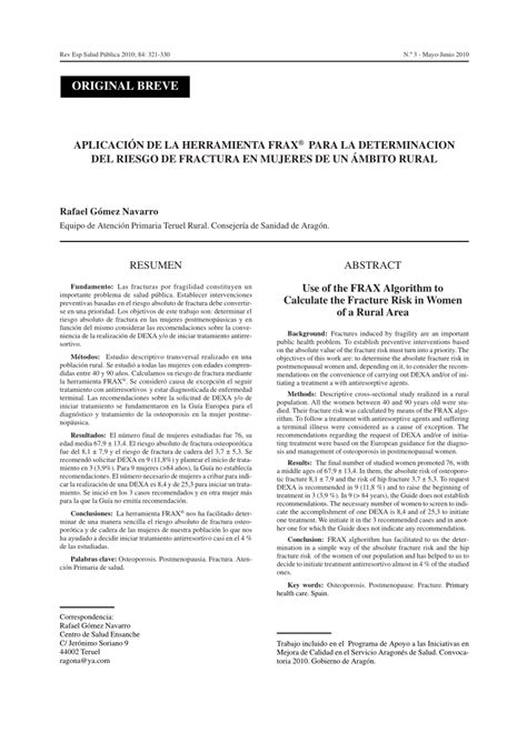 Pdf Use Of The Frax Algorithm To Calculate The Fracture Risk In Women