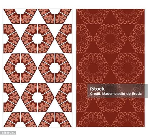 기하학적 꽃의 완벽 한 현대 손으로 그린 패턴의 집합입니다 백색과 갈색 색상입니다 벡터 일러스트입니다 0명에 대한 스톡 벡터