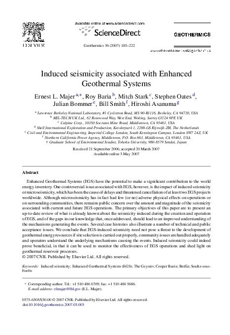Pdf Induced Seismicity Associated With Enhanced Geothermal Systems
