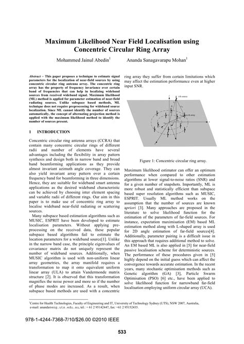 Pdf Maximum Likelihood Near Field Localisation Using Concentric Circular Ring Array
