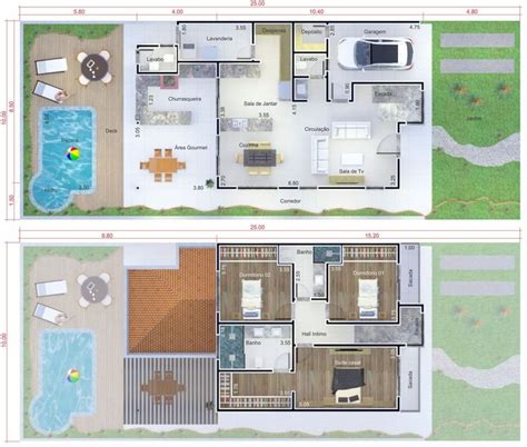 Planta De Sobrado Com área De Lazer Planta Para Terreno 10x25 Planos
