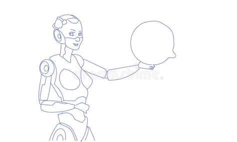 Modern Female Robot Chat Bubble Communication Speech Artificial Intelligence Concept Sketch