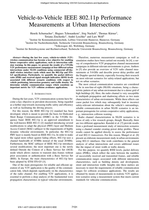 Pdf Vehicle To Vehicle Ieee 80211p Performance Measurements At Urban Intersections