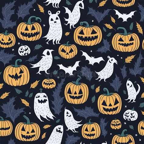 Halloween Background Scary Halloween Pumpkin Ghost And Bat Pattern