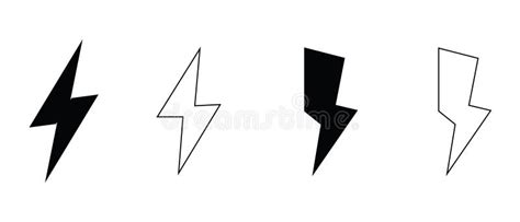 Four Lightning Bolt Icons In Black And White Stock Illustration