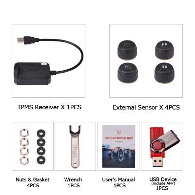 Car External TPMS USB Tire Pressure Monitoring System Receiver Sensors For Android Auto Head