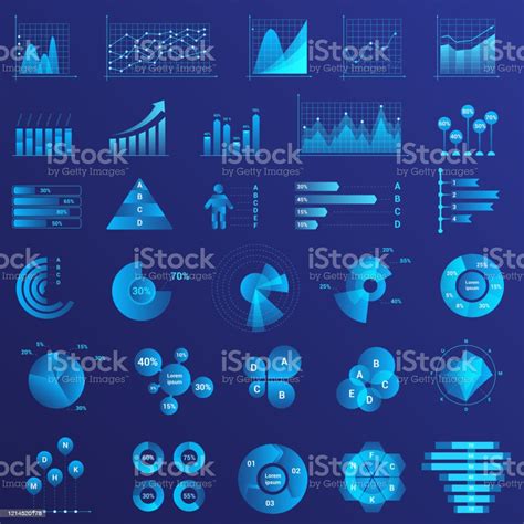 인포 그래픽 플랫 네온 라이트 일러스트 세트 그래프 화살표 성장 색상 아이콘입니다 데이터 분석 통계 분석 차트 다이어그램 세트 벡터 그림 네온에 대한 스톡 벡터 아트 및
