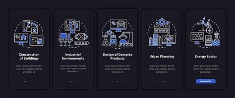 Night Mode Onboarding Screen Of A Mobile App Displaying Use Cases Of