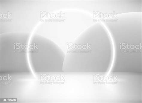 흰색 내부에 흰색 네온 빛나는 원 3d 벡터 일러스트레이션 원형에 대한 스톡 벡터 아트 및 기타 이미지 원형 무대 흰색 Istock