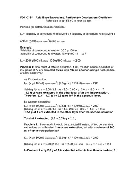 Partition Coefficient And Partition Calculations