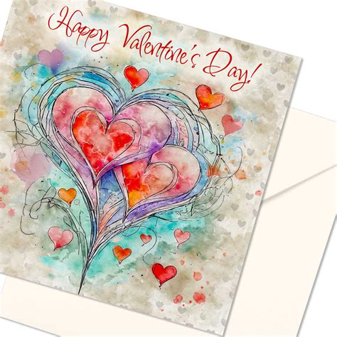 Happy Valentines Day Card Watercolour Hearts