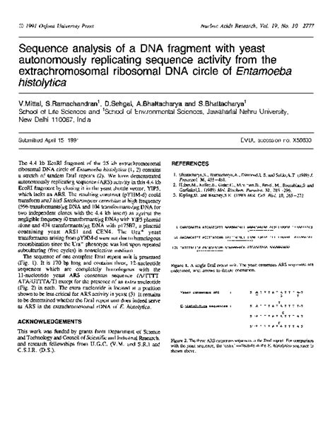Pdf Sequence Analysis Of A Dna Fragment With Yeast Autonomously Replicating Sequence Activity