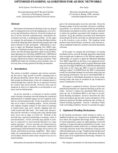 Pdf Optimised Flooding Algorithms For Ad Hoc Networks