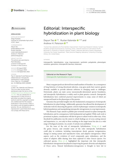 Pdf Editorial Interspecific Hybridization In Plant Biology