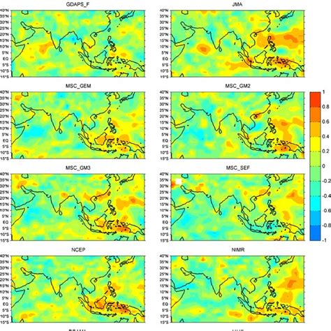 Spatial Map Of Correlation Between Observed And Model Simulated