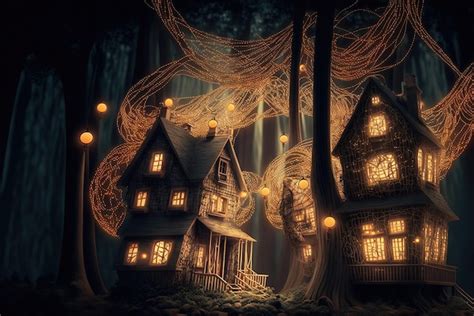 premium ai image many houses in a forest made out of string environment