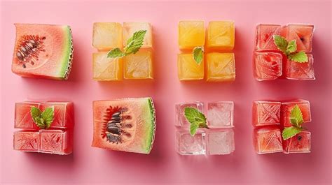 Melon Ice Cubes Isolated On Flat Color Premium Ai Generated Image