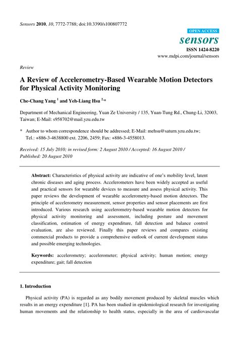 Pdf A Review Of Accelerometry Based Wearable Motion Detectors For