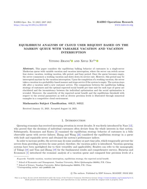 Pdf Equilibrium Analysis Of Cloud User Request Based On The Markov Queue With Variable