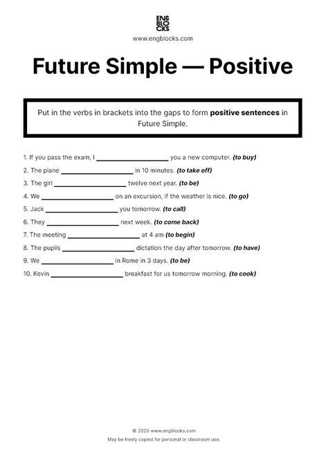 Worksheet On Future Simple Positive Sentences