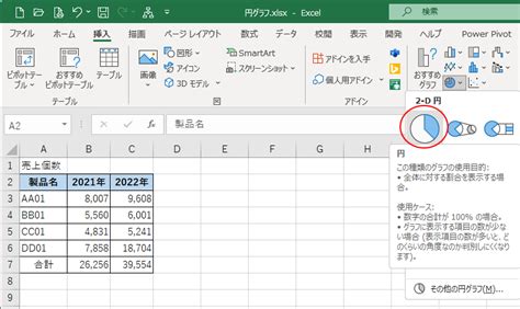 合計値に合わせて円グラフの大きさを変更するには高さと幅の倍率で設定 Excel 2021 初心者のためのoffice講座