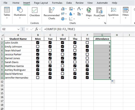 Manage Attendance With Checkbox And Countif