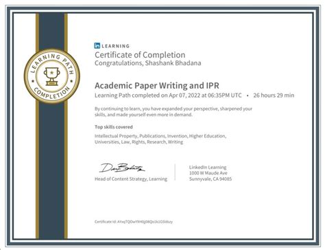 shashank bhadana on linkedin complete certificate of academic paper