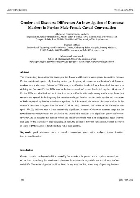 PDF Gender And Discourse Difference An Investigation Of Discourse Markers In Persian Male