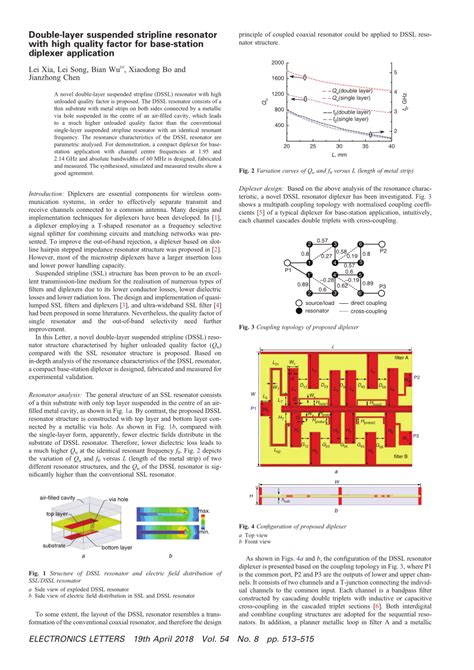 Pdf Double Layer Suspended Stripline Resonator With High Quality Factor For Base Station