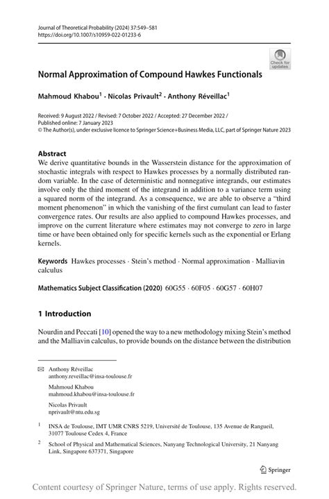 Normal Approximation Of Compound Hawkes Functionals Request Pdf