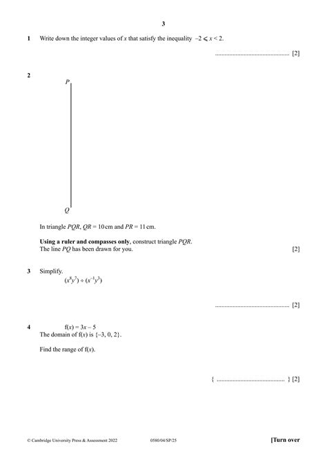 Cambridge Igcse 0580 Mathematics Specimen Paper 4 For Examination From 2025 Pdf