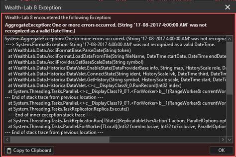 Ascii Error String Date Was Not Recognized As A Valid Datetime Wealthlab