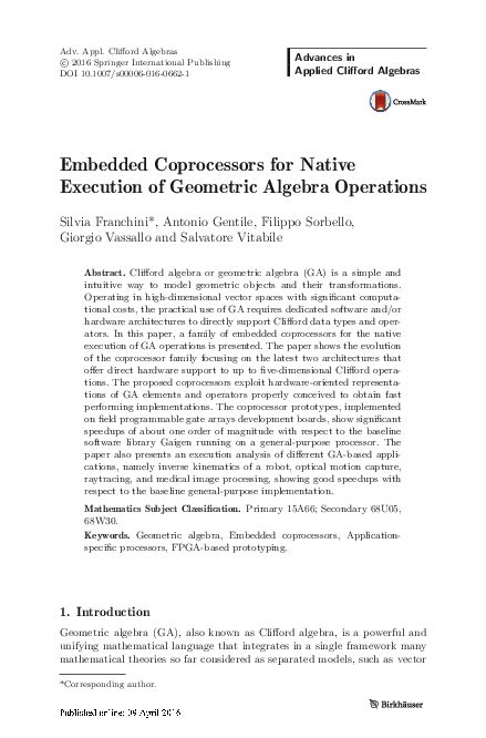 Pdf Embedded Coprocessors For Native Execution Of Geometric Algebra