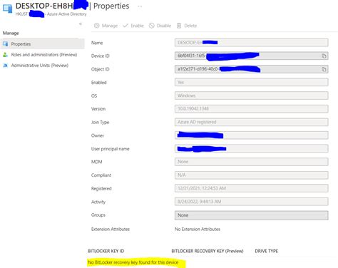 No Bitlocker Recovery Key For A Device In Aad Microsoft Community