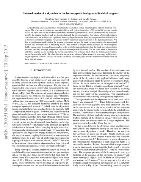 Pdf Internal Modes Of A Skyrmion In The Ferromagnetic State Of Chiral