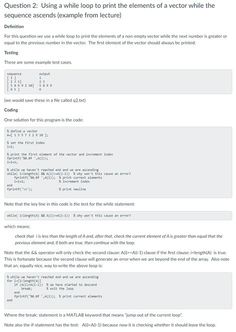 Solved Question Using A While Loop To Print A Vector S Chegg
