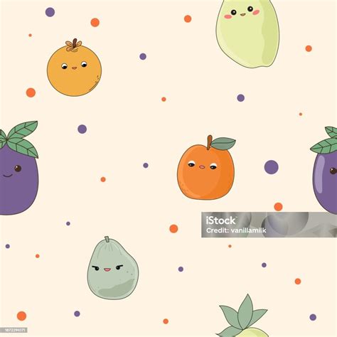 완벽 한 귀여운 귀여운 과일 캐릭터 섬유 직물 패턴 배경입니다 낙서 과일 기호 포장지 견본 인쇄 템플릿 과일에 대한 스톡 벡터 아트 및 기타 이미지 Istock