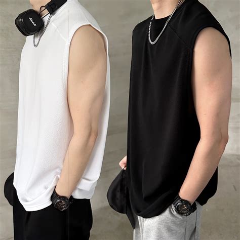 [1 1할인] 무지 박스 나시티 흰색 검정 엠보 오버핏 나시 민소매 머슬핏 헬스 에이블리