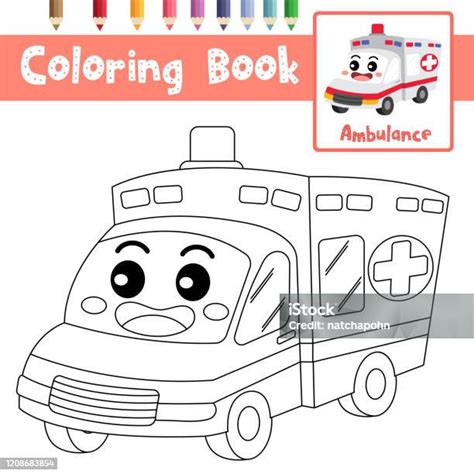 색칠 하기 페이지 구급차 만화 캐릭터 원근 보기 벡터 일러스트 3차원 형태에 대한 스톡 벡터 아트 및 기타 이미지 3차원 형태 공부 교육 Istock