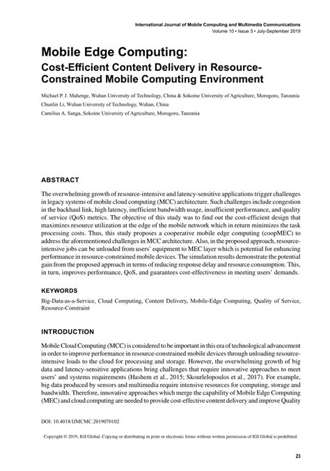 Pdf Mobile Edge Computing Cost Efficient Content Delivery In