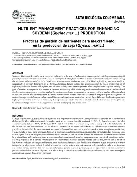 Pdf Nutrient Management Practices For Enhancing Soybean Glycine Max L Production