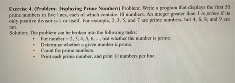 Solved Exercise 4 Problem Displaying Prime Numbers
