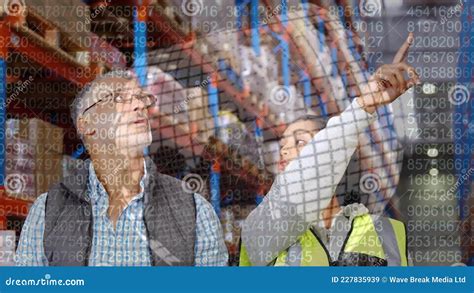 Animation Of Data Processing Over Male And Female Warehouse Workers Stock Video Video Of