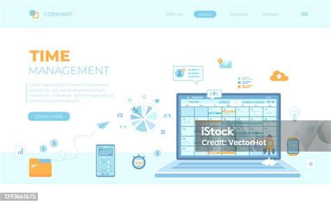 시간 관리 조직 계획 일정 작업 배포 화면에 일정이 노트북 컴퓨터 전화 및 스마트 시계용 앱 웹 배너 방문 페이지 웹에 사용할
