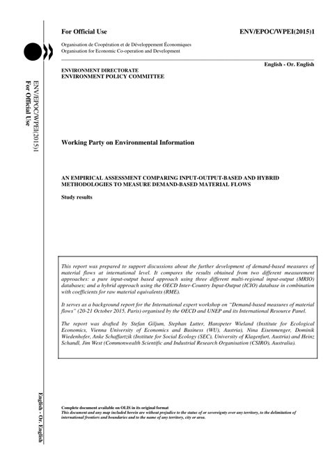 Pdf An Empirical Assessment Comparing Input Output Based And Hybrid Methodologies To Measure