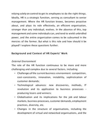 How The HR Function Can Add Value As Strategic Business Partner DOCX Human Resources Business