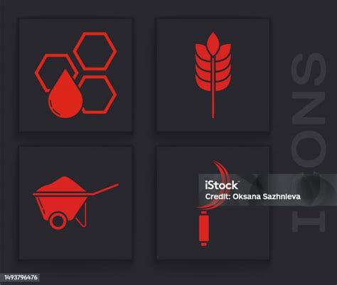 낫 벌집 쌀 밀 옥수수 귀리 호밀 손수레를 흙 아이콘으로 설정합니다 벡터 건설 산업에 대한 스톡 벡터 아트 및 기타 이미지 건설 산업 검은색 곡초류 Istock