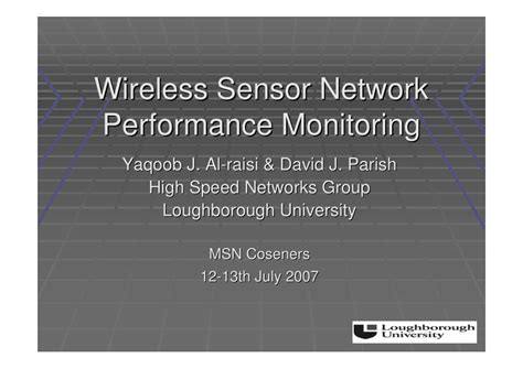 Pdf Wireless Sensor Network Performance Monitoring